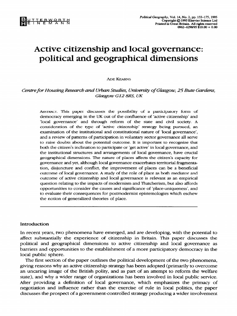 Active Citizenship and Local Governance Political and Ge - 1995 ...
