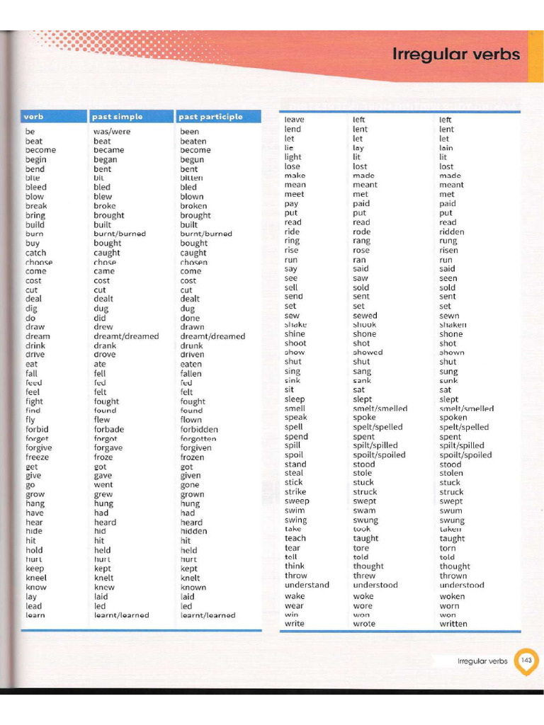 IRREGULAR VERBS. PET | PDF