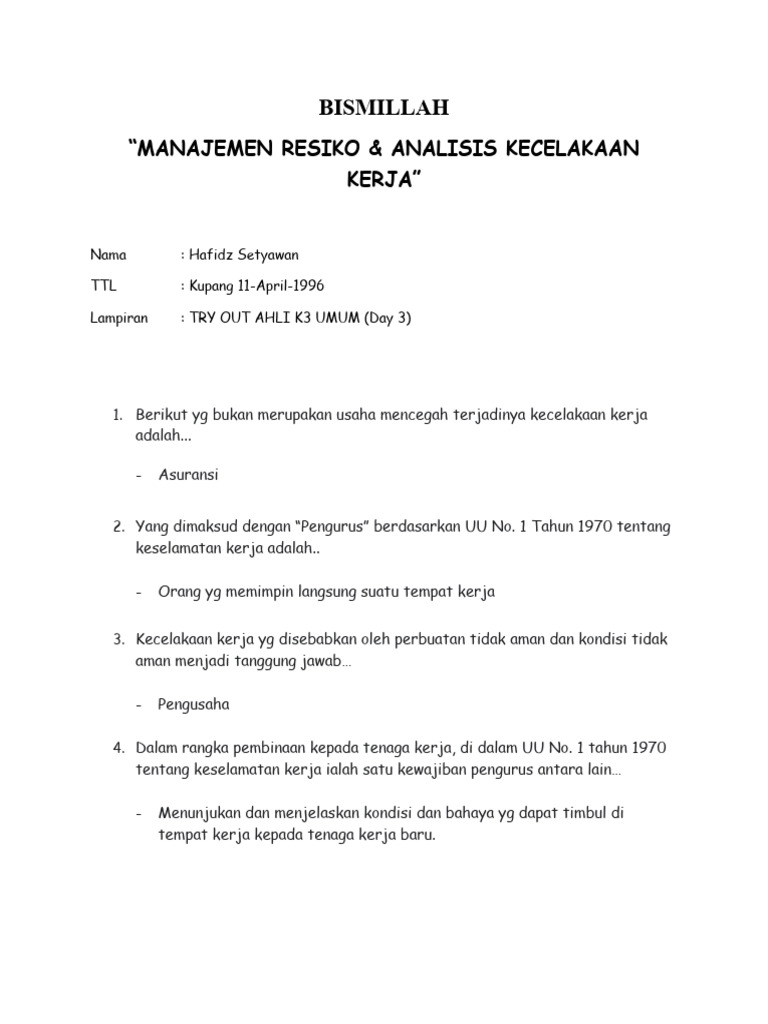 Manajemen Resiko Dan Analisis Kecelakaan Kerja | PDF
