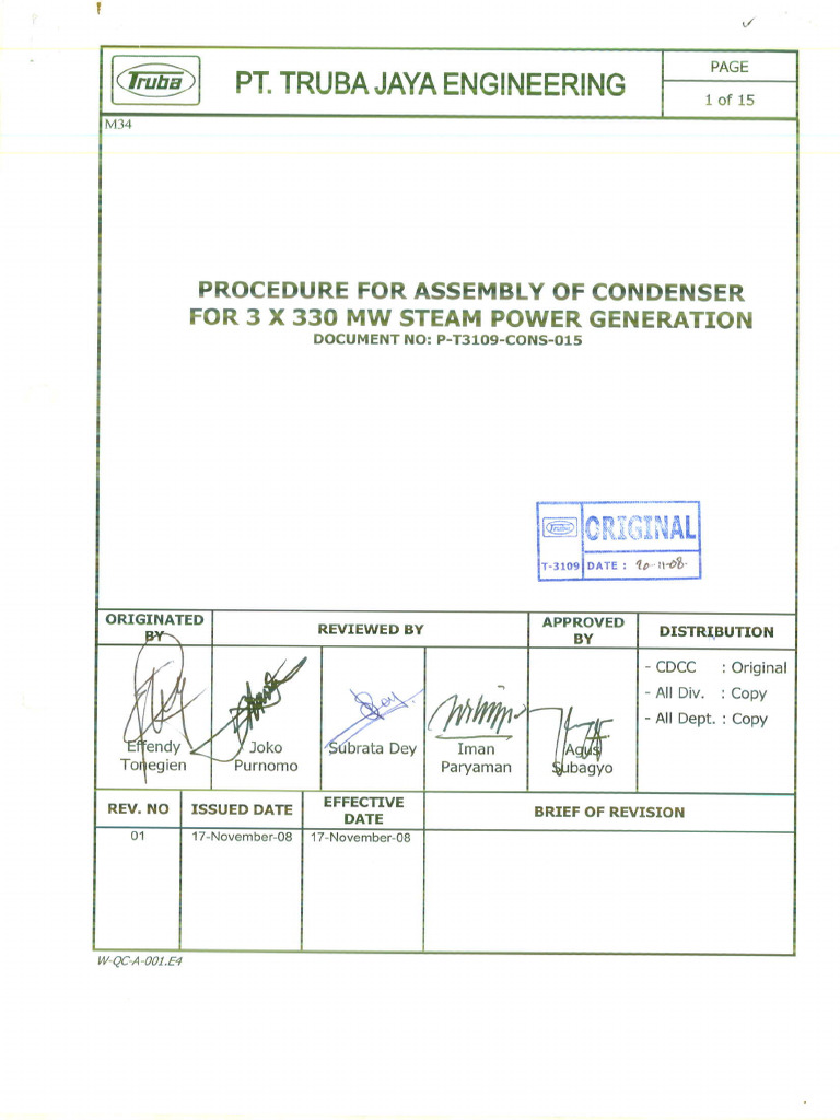 P-t3109-Cons-015-Rev.1 Procedure For Assembly of Condenser | PDF