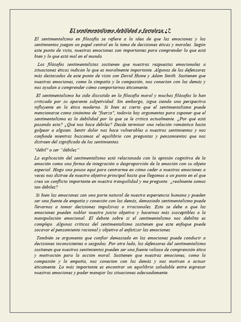 Sentimentalismo: ¿Fortaleza o Debilidad? | PDF | Las emociones | Compasión