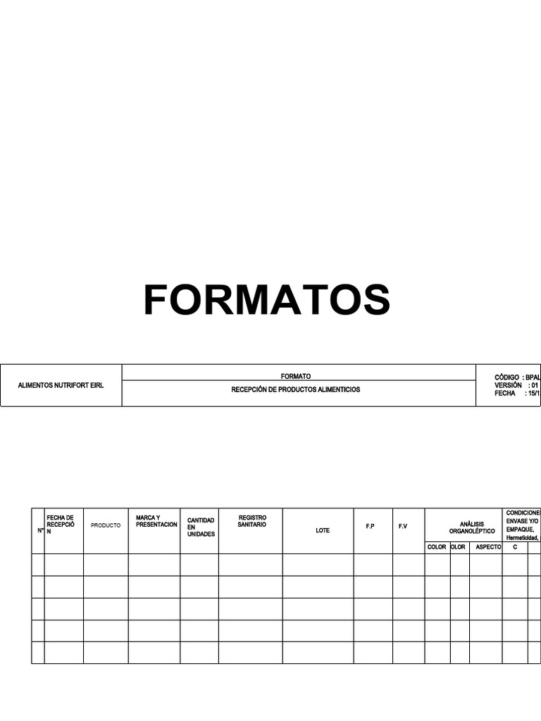 BPAL - Formatos 2019 ALIMENTOS NUTRIFORT | PDF