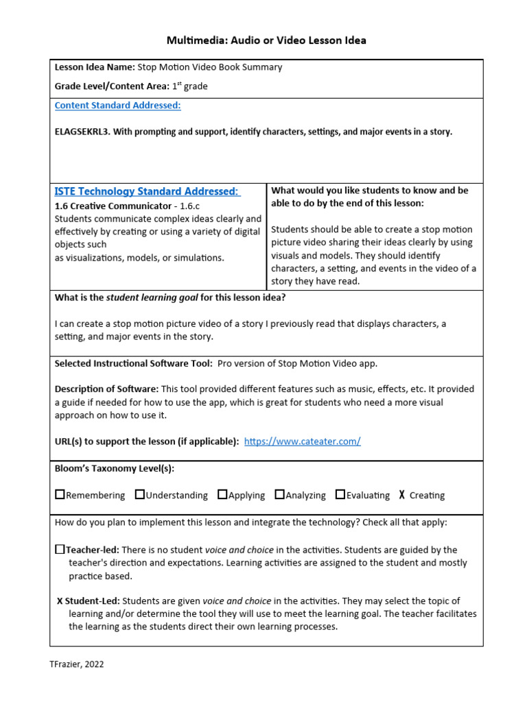 Multimedia Audio or Video Lesson Idea Template2022 - Caroline Fiquette ...