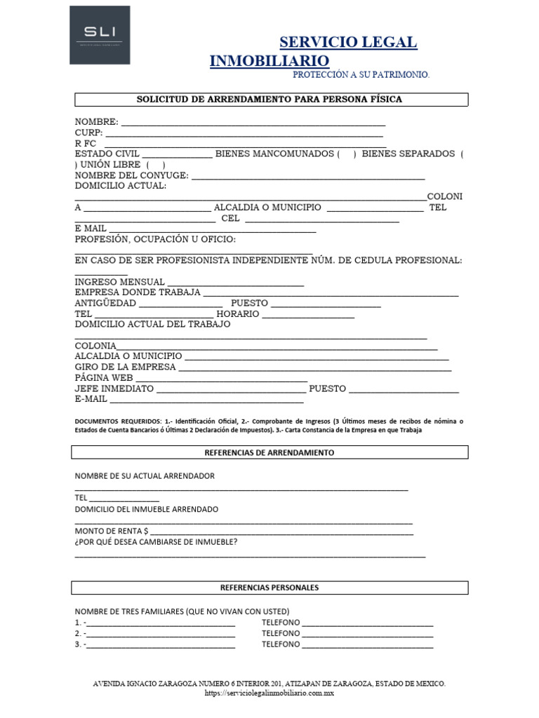 PF - Solicitud de Arrendamiento SLI | PDF | Finanzas y dinero