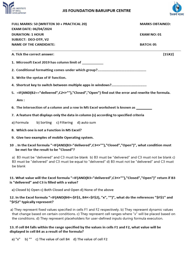 QP Batch 05 - It | PDF | Microsoft Excel | Software