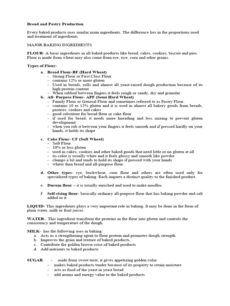 Bread and Pastry Production Reviewer | PDF | Flour | Breads
