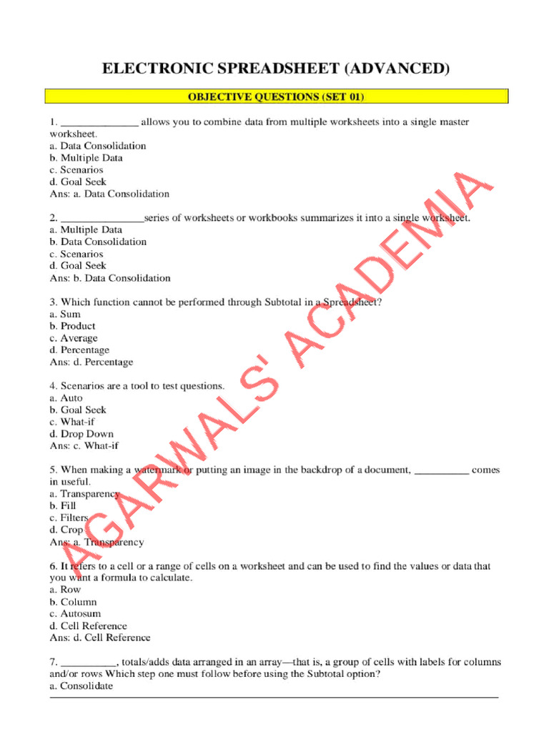 Cbse Class 10 Information Technology Electronic Spreadsheet Qna | PDF