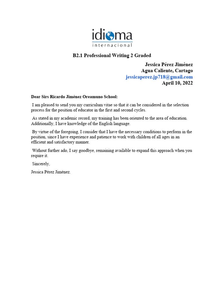 B2.1 Professional Writing Cover Letter | PDF