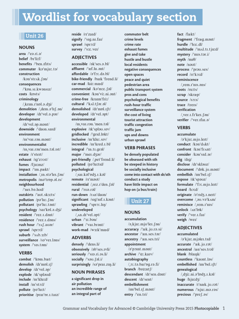 Grammar Vocabulary Advanced Wordlist PDF | PDF | Adjective | Verb