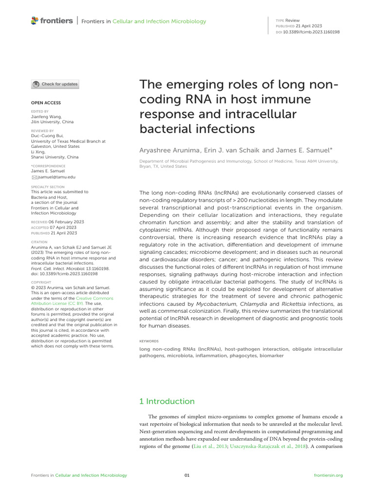 2023 The Emerging Roles of Long Non-Coding RNA in Host Immune Response ...