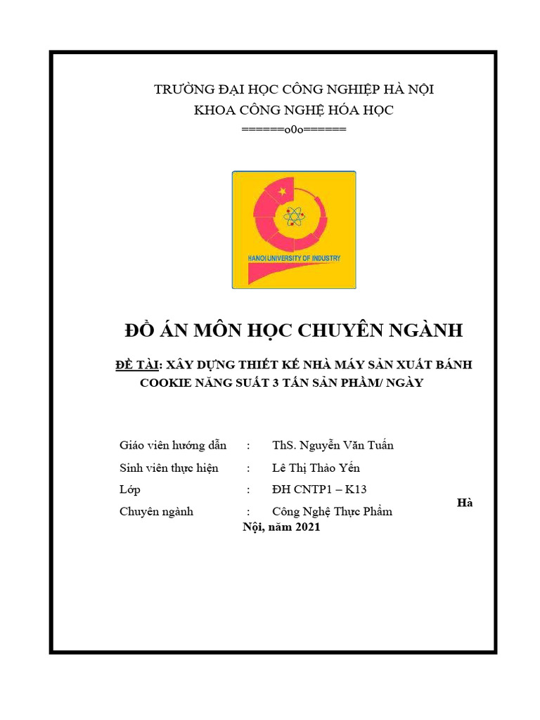 Đồ án thiết kế nhà máy sản xuất bánh cookies năng suất 3tấn ngày | PDF