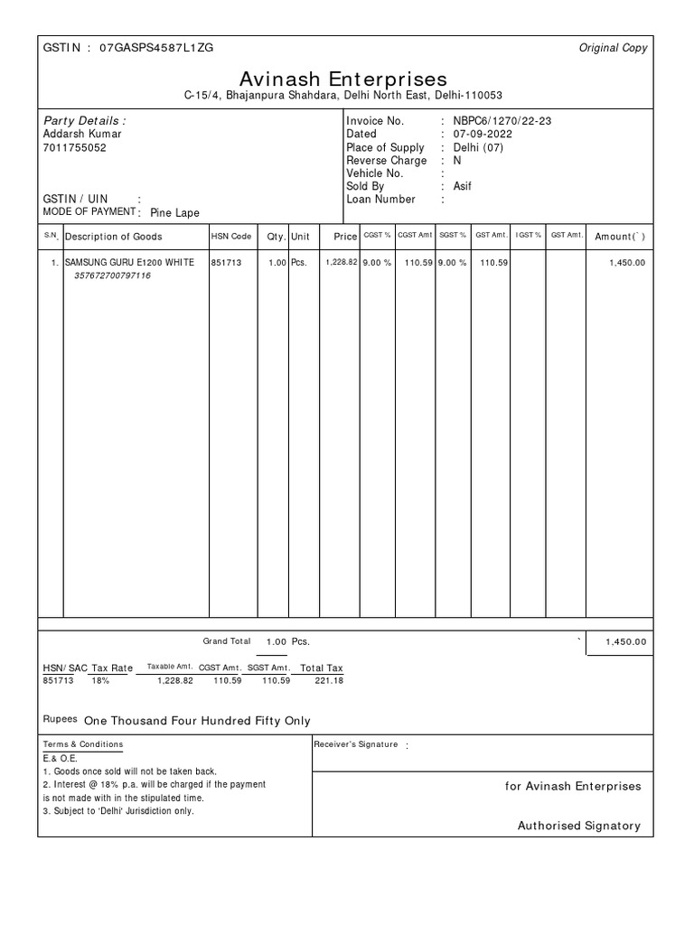 Samsung Guru Bill | PDF