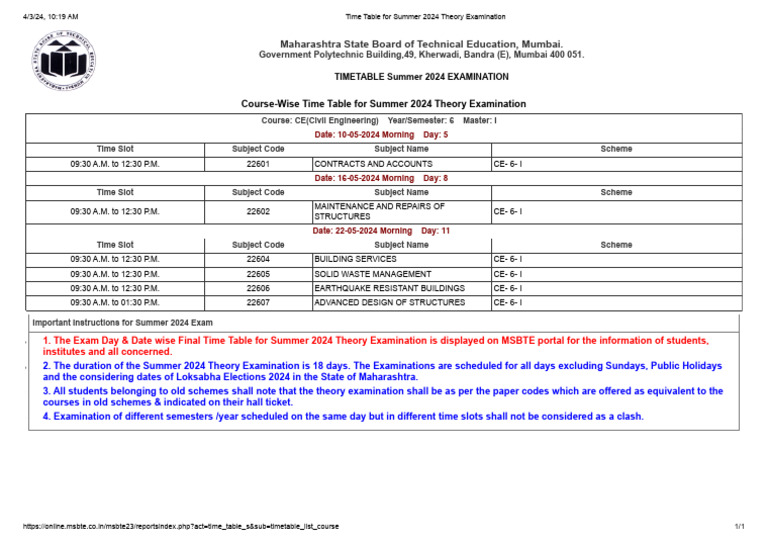 Summer 2024 CE Exam Timetable | PDF | Academic Term