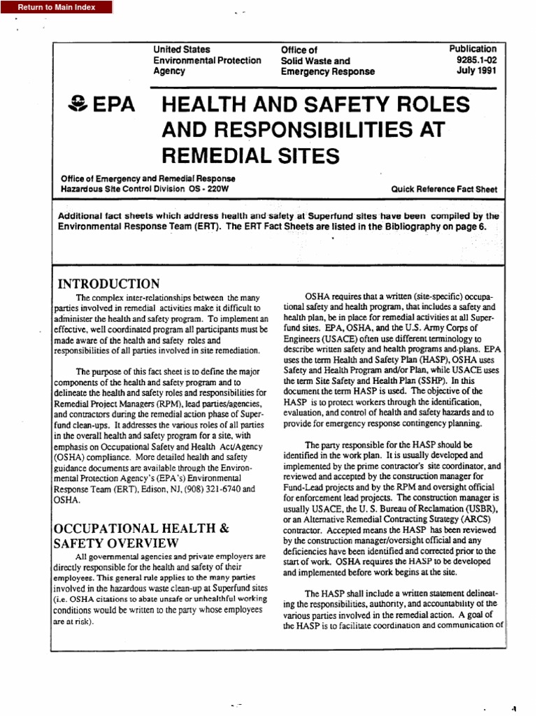 8 Epa Health and Safety Roles and Re$Ponslbllltles AT Remedial Sites ...