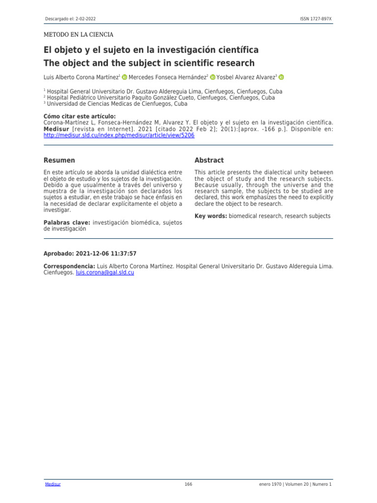 Objeto y sujeto en investigación científica | PDF | Conocimiento ...