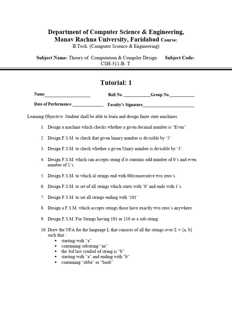 Tutorial 1 - DFA & NFA | PDF