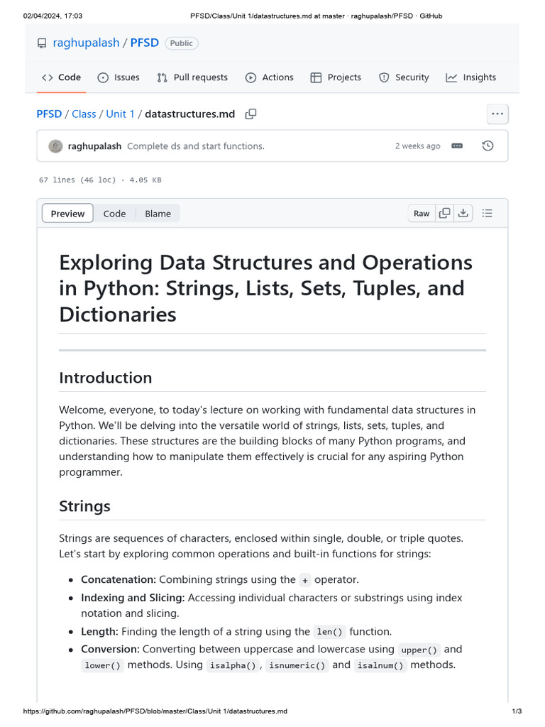 PFSD - Class - Unit 1 - Datastructures - MD at Master Raghupalash - PFSD GitHub | PDF | Bracket ...