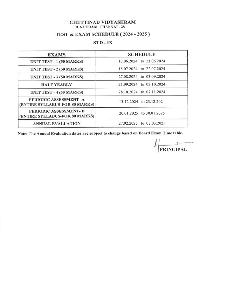 Std Ix Exam Schedule 2024 25 | PDF