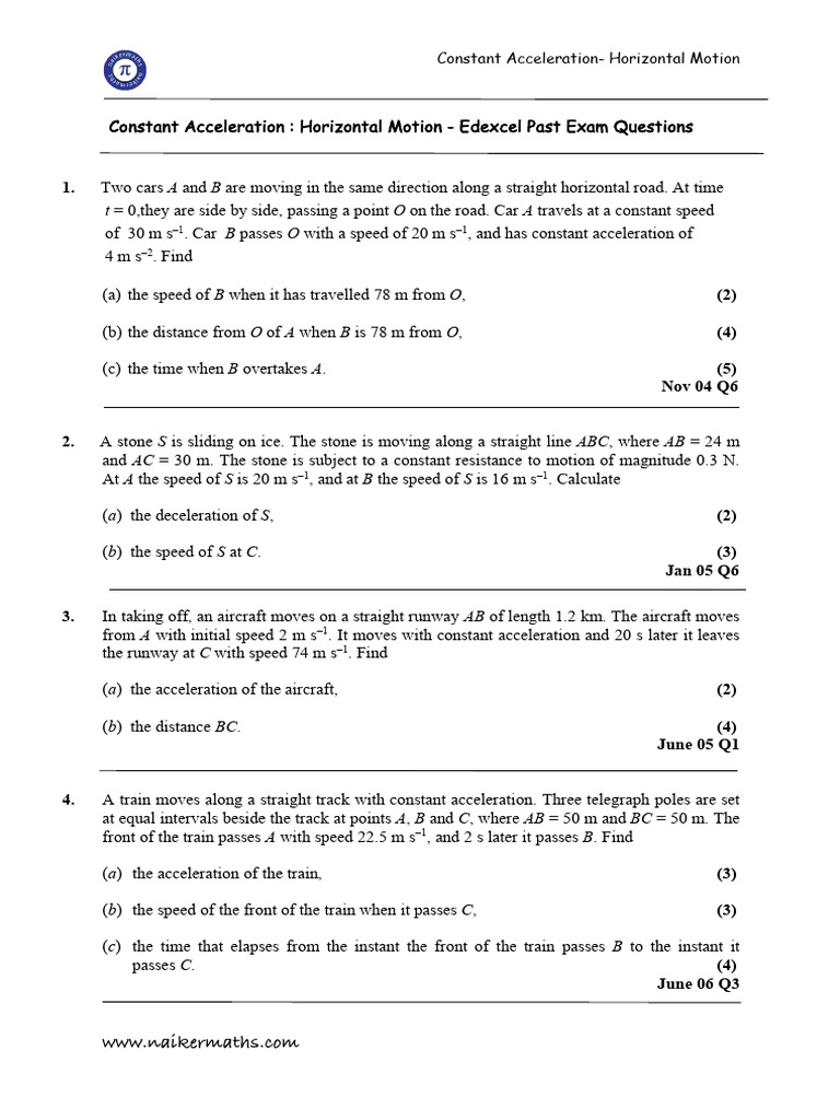 Constant Acceleration Horizontal Motion | PDF | Speed | Acceleration