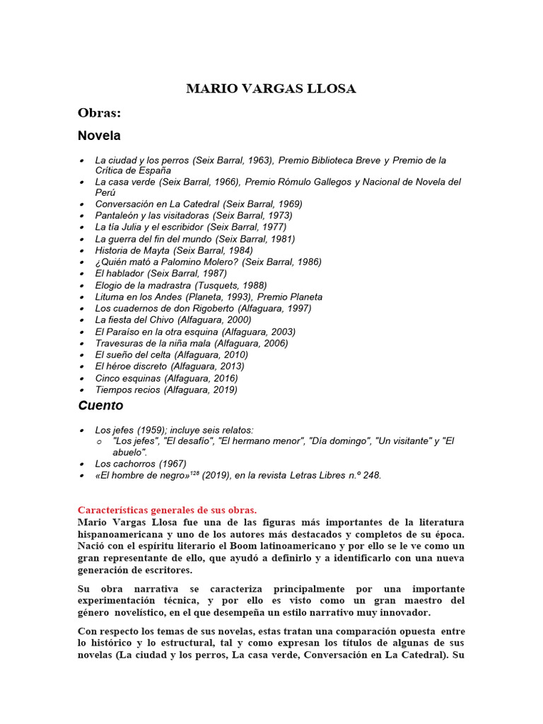 Mario Vargas Llosa | PDF | Novelas