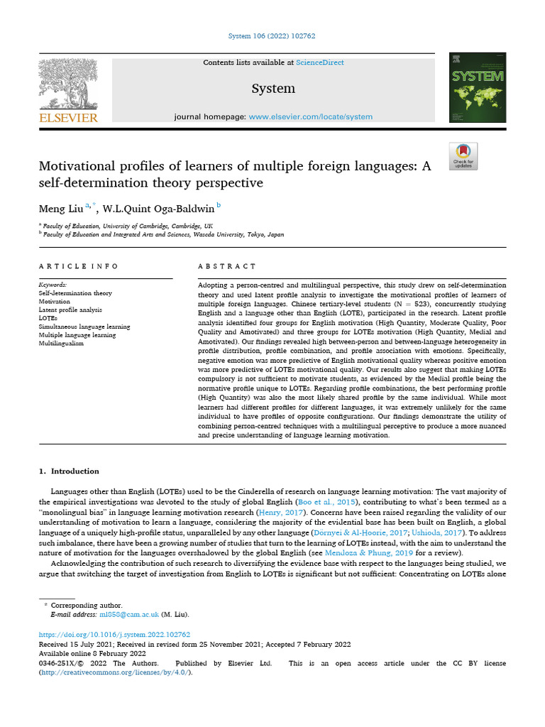 Motivational Profiles in Multilingual Learners | PDF | Akaike ...