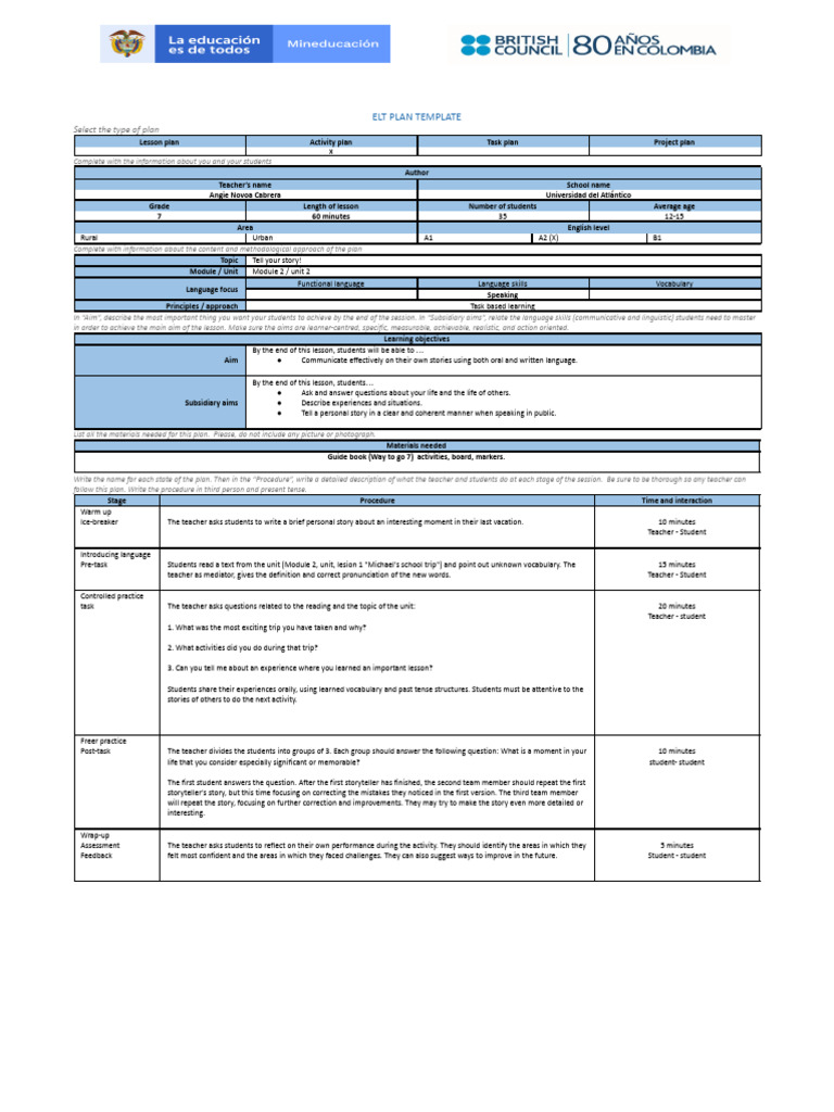 Speaking Activity Plan | PDF | Storytelling | Teachers