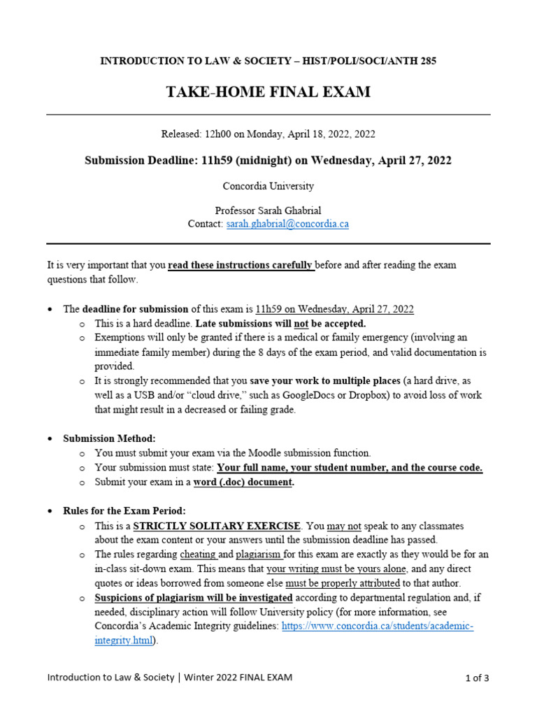 285 Final Exam Take-Home | PDF | Citation