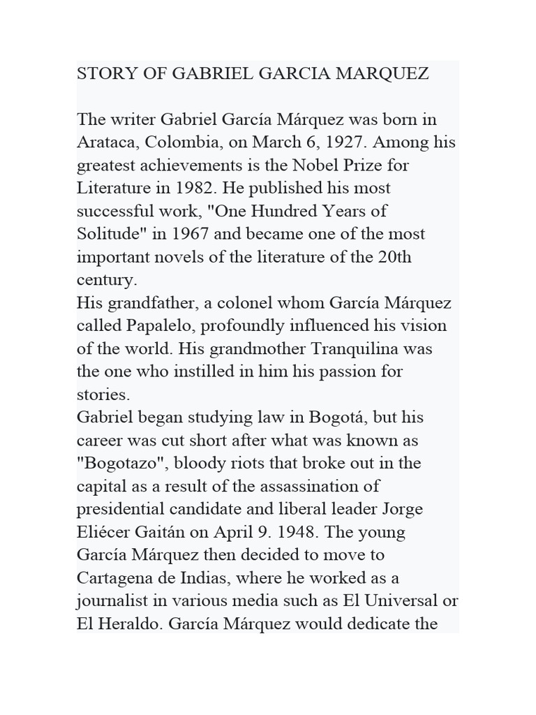 Story of Gabriel Garcia Marquez | PDF