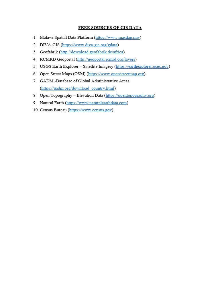 Free Sources of GIS Data | PDF