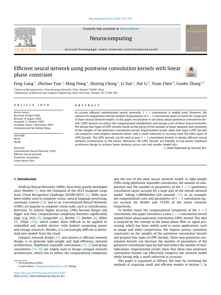 Feng Liang Et Al - 2021 - Efficient Neural Network Using Pointwise Convolution Kernels With ...