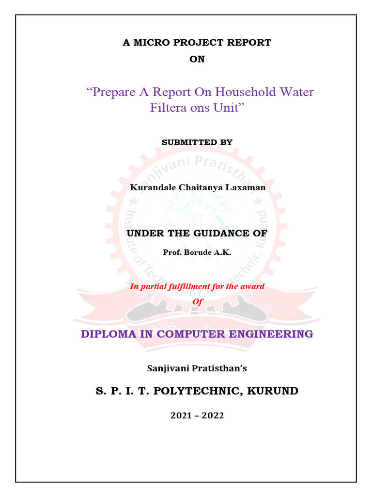 Prepare A Report On Household Water Filtera Ons Unit | PDF | Water ...