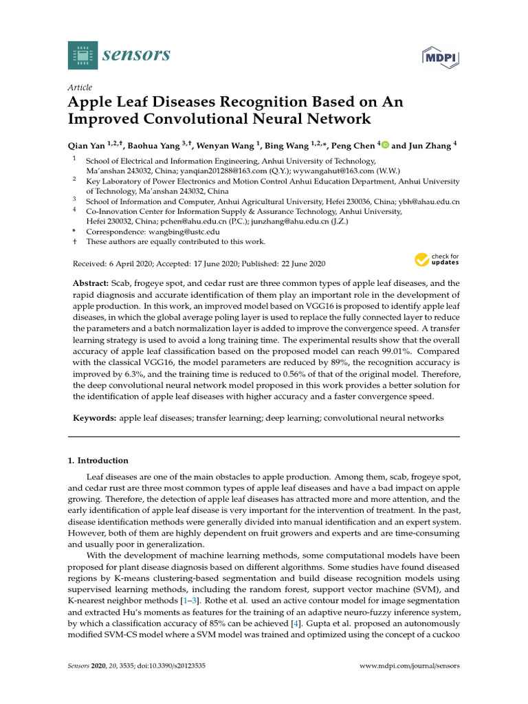 Qian Yan Et Al - 2020 - Apple Leaf Diseases Recognition Based On An ...