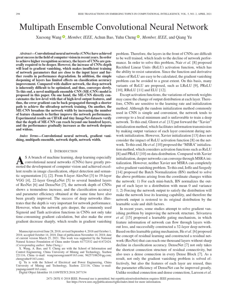 Xuesong Wang Et Al - 2021 - Multipath Ensemble Convolutional Neural Network | PDF | Artificial ...