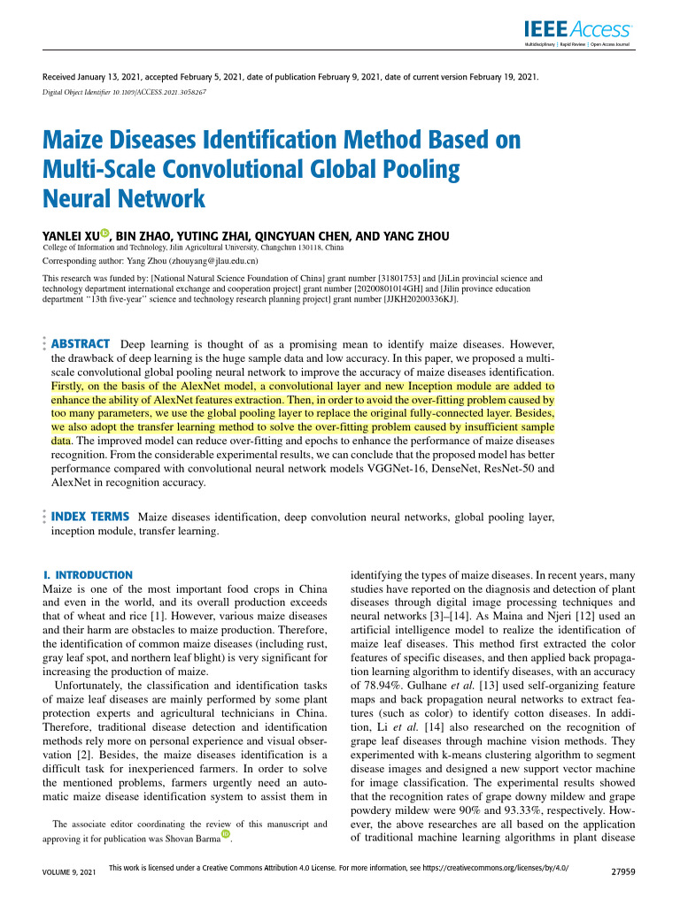 Yanlei Xu Et Al - 2021 - Maize Diseases Identification Method Based On ...