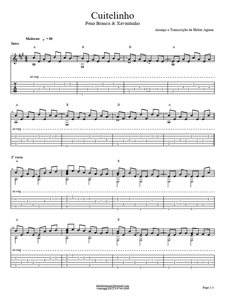 Cuitelinho - Pena Branca & Xavantinho - Fingerstyle (Tablatura ...