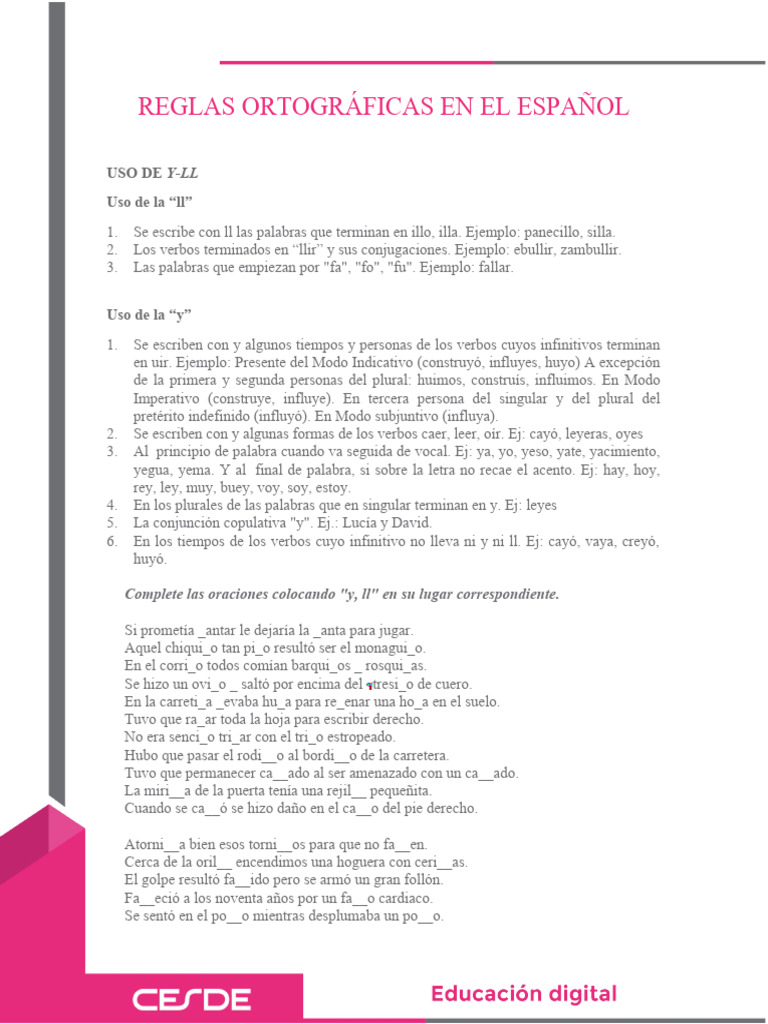 Reglas Ortográficas de La LL, Y | PDF | Verbo | Sintaxis