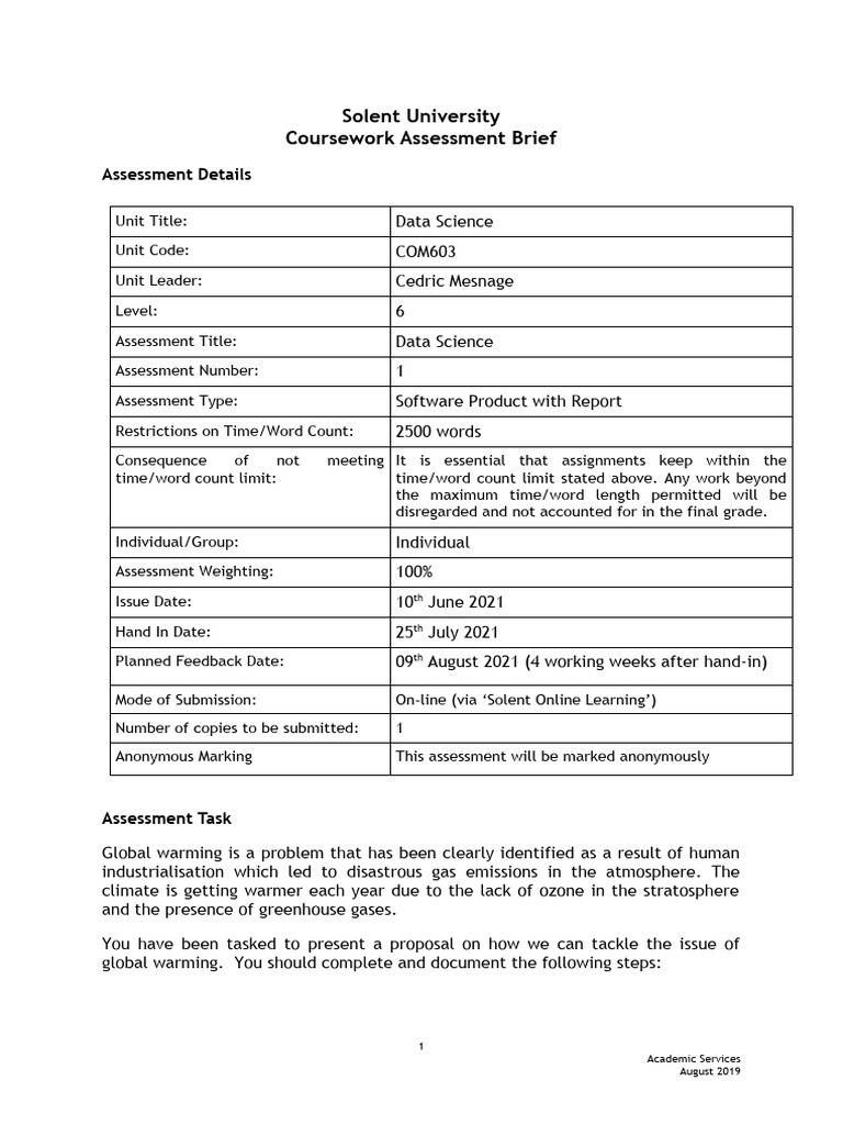 COM603-Coursework Assessment Brief | PDF | Climate Change COM603-Coursework Assessment Brief | PDF | Climate Change