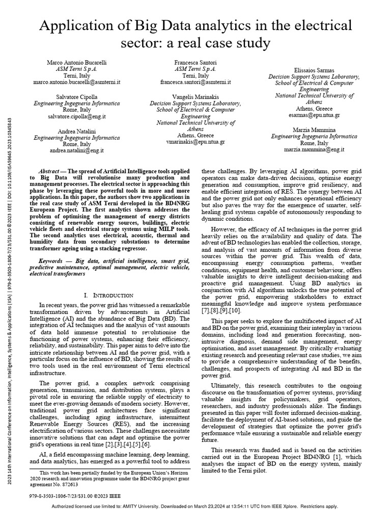 Application of Big Data Analytics in The Electrical Sector A Real Case Study | PDF | Distributed ...