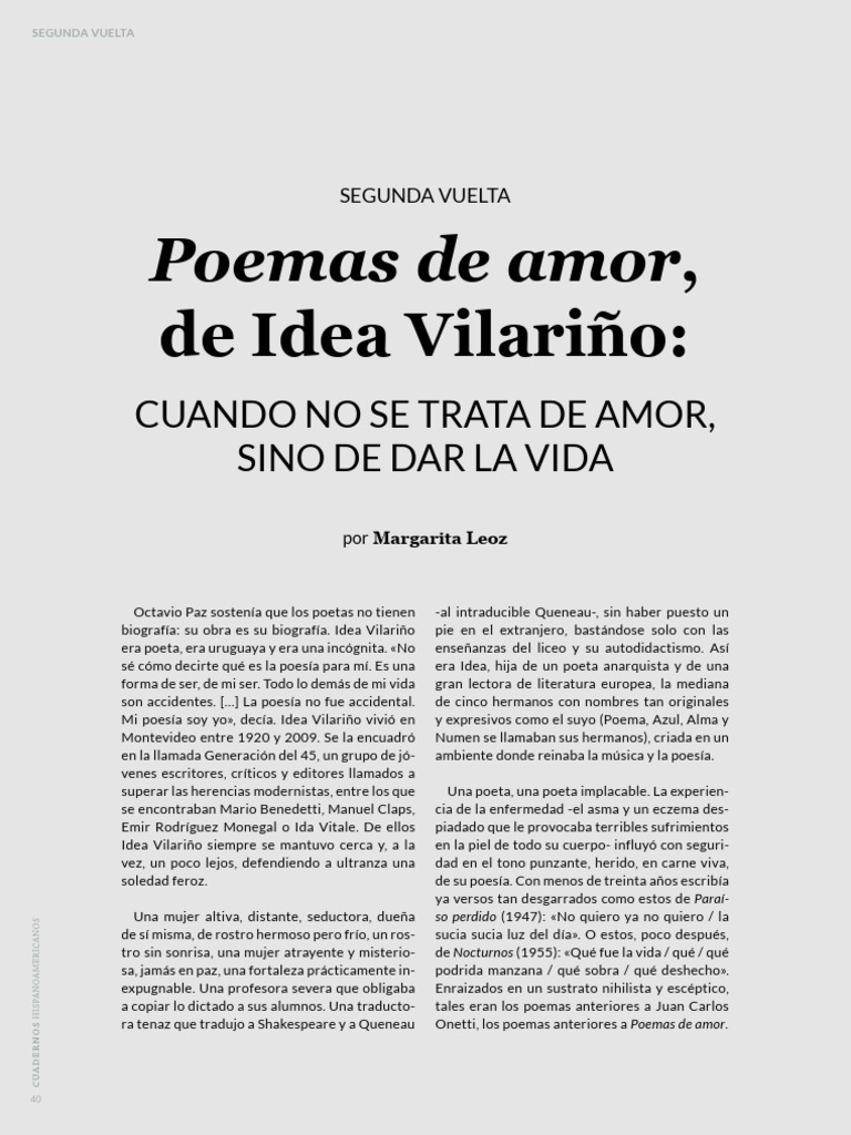 Poemas de Amor,: de Idea Vilariño | PDF | Amor
