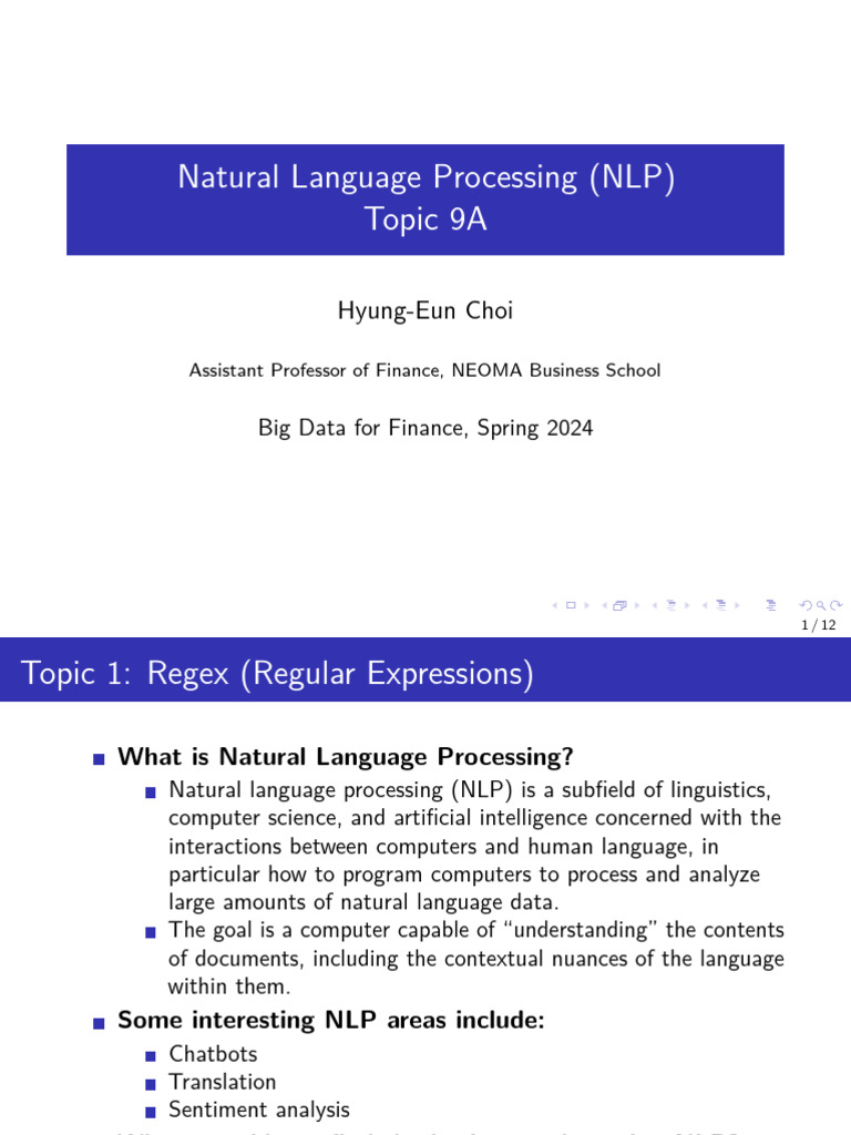 Big Data Finance t8 1 Choi Neoma NLP 2024 | PDF | Regular Expression | Cognitive Science