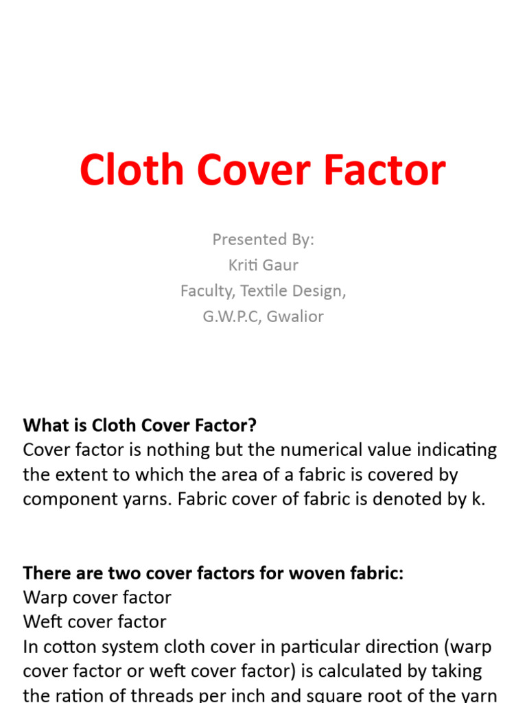 Cloth Cover Factor | PDF | Textiles | Textile Arts