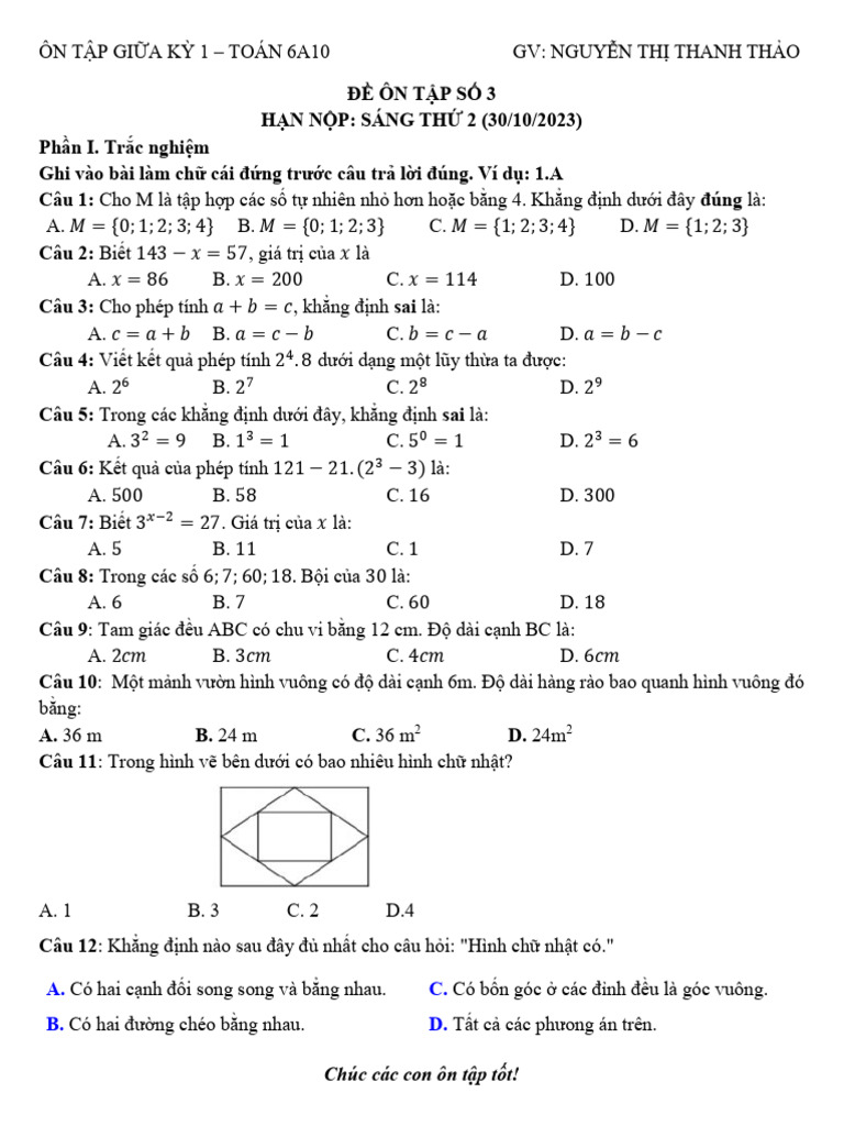 DE ON TAP GIUA KY 1 SO 3-4 LOP 6A10 | PDF