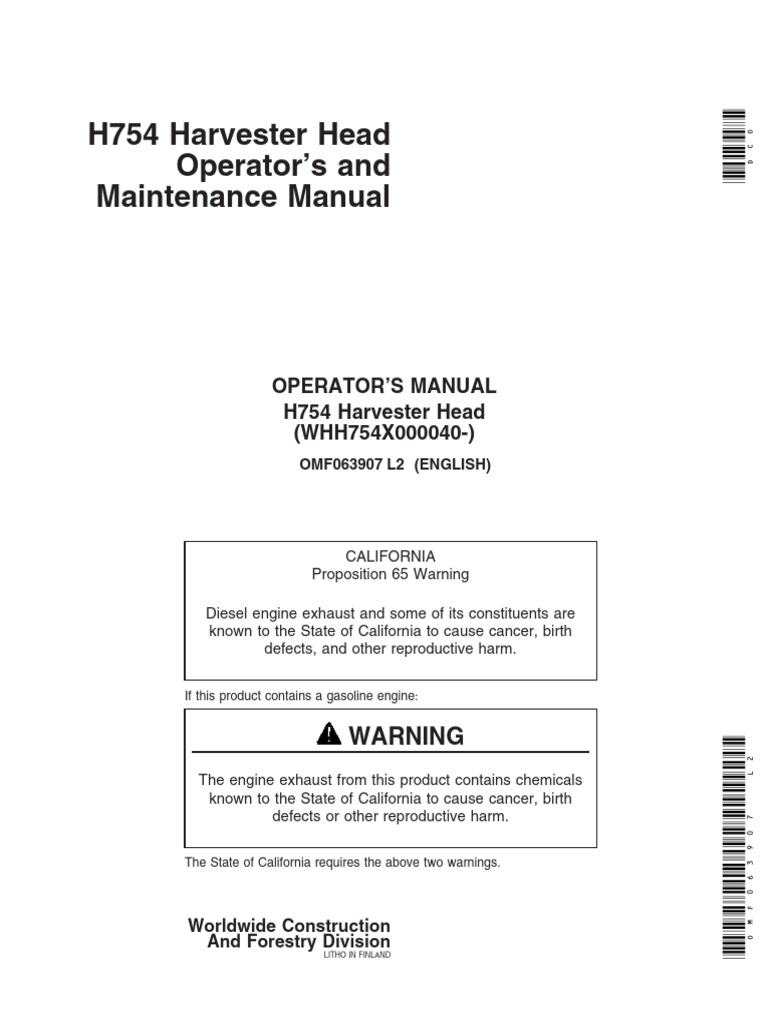H754 Harvester Head Operator Manual | PDF | Logging | Safety