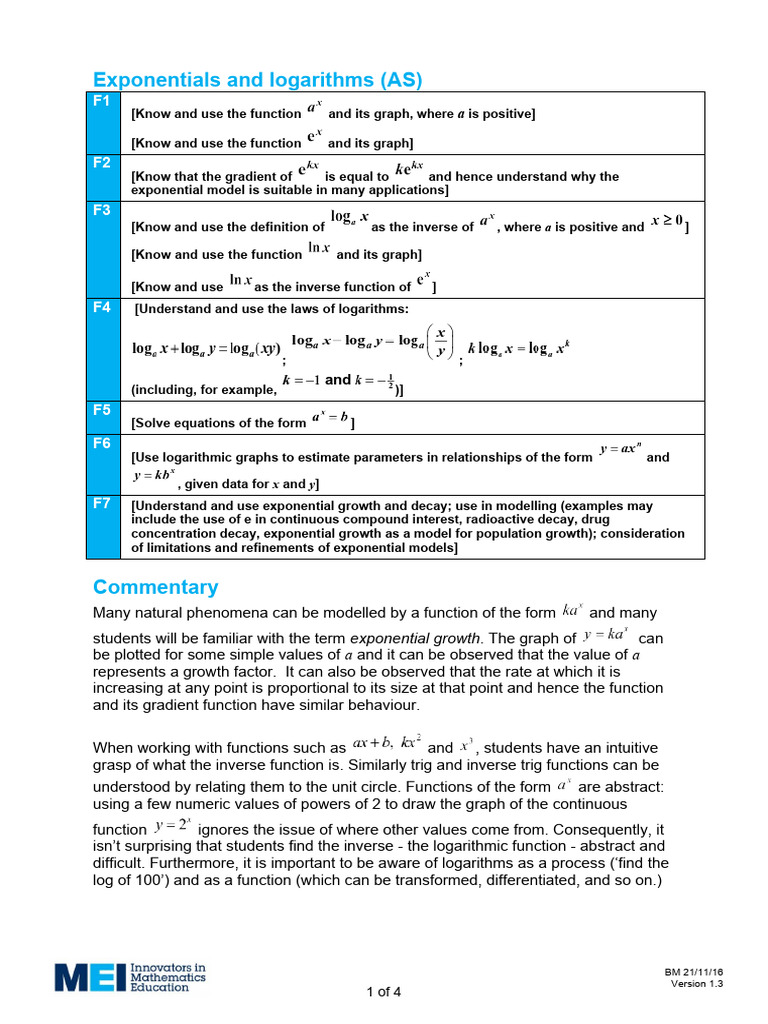 Understanding Exponentials and Logarithms | PDF | Logarithm | Function ...