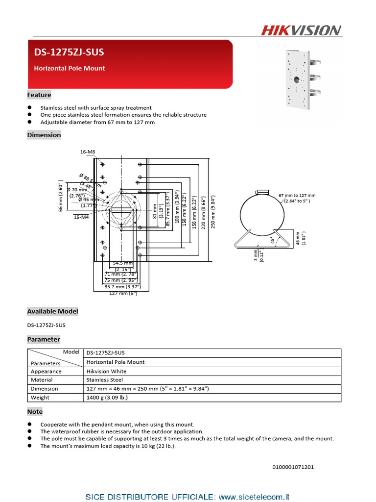 DS-1275ZJ-SUS Pole Mount Datasheet | PDF