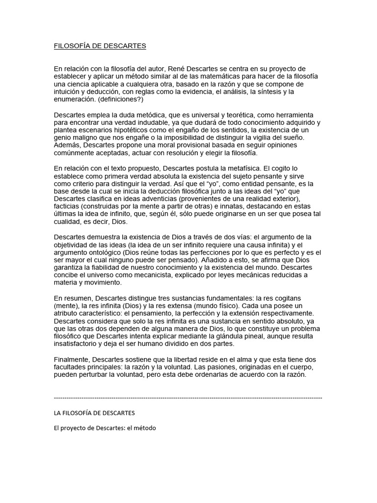 Filosofía de Descartes | PDF | René Descartes | Existencia