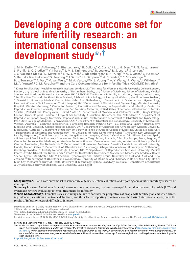 Developing A Core Outcome Set For Future Infertility Research - An ...