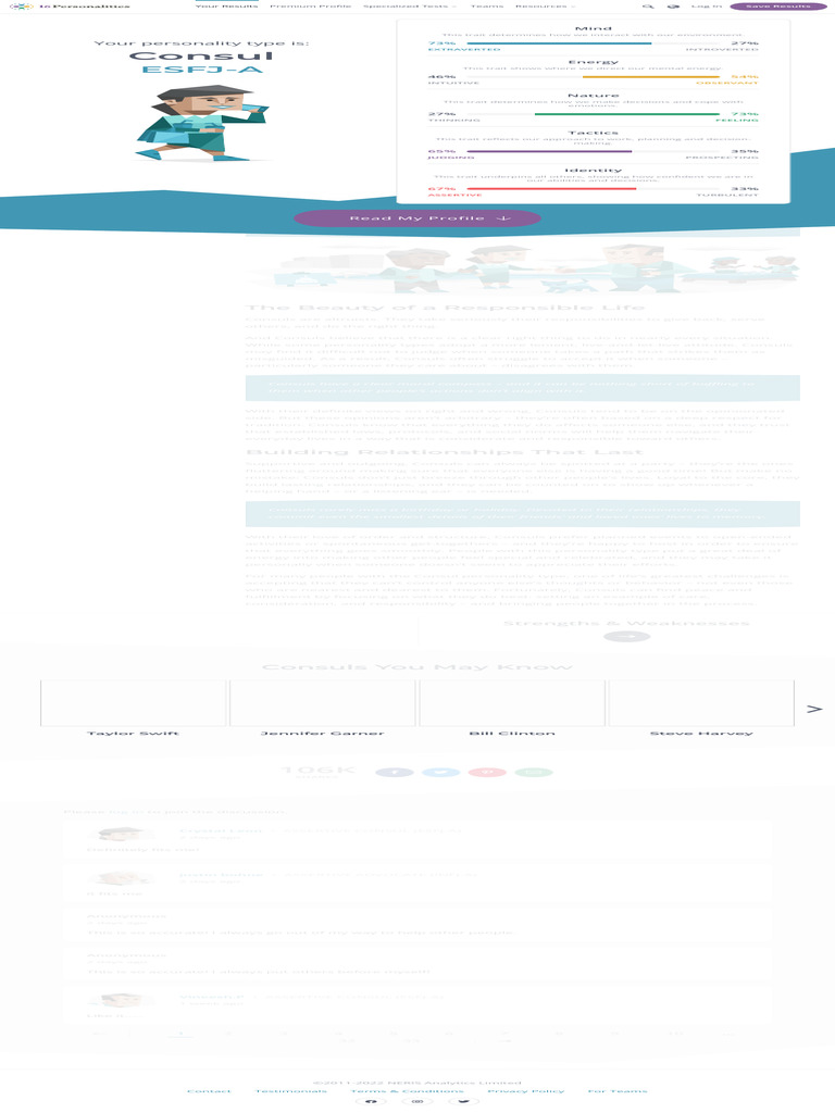 Introduction Consul (ESFJ) Personality 16personalities | PDF
