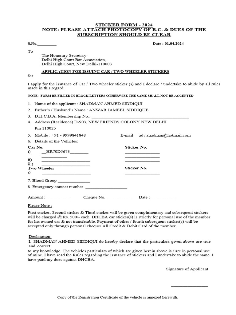 Car Parking Sticker 2024 | PDF | Cheque | Payments