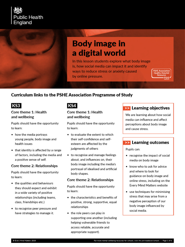 Every Mind Matters Body Image in A Digital World Lesson Plan KS34 | PDF ...